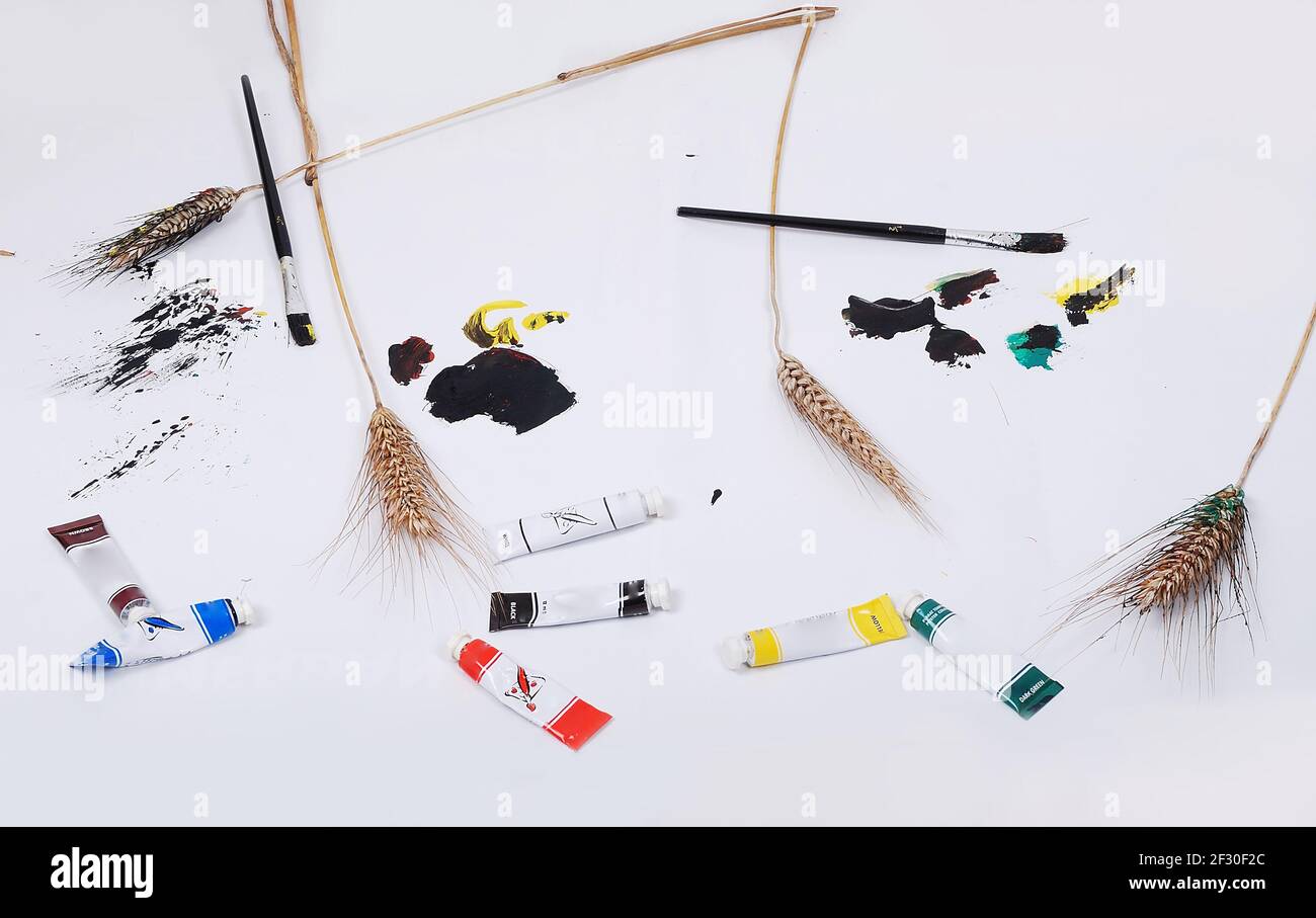 Children artistick work on white paper isolated Stock Photo - Alamy