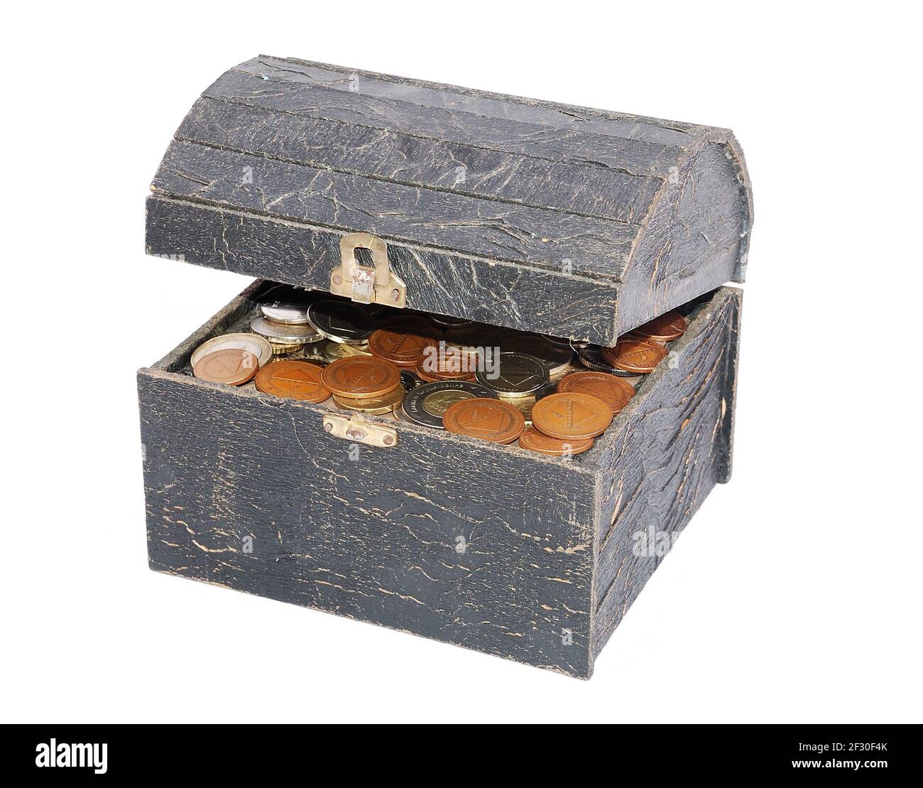 Coins in chest Stock Photo - Alamy