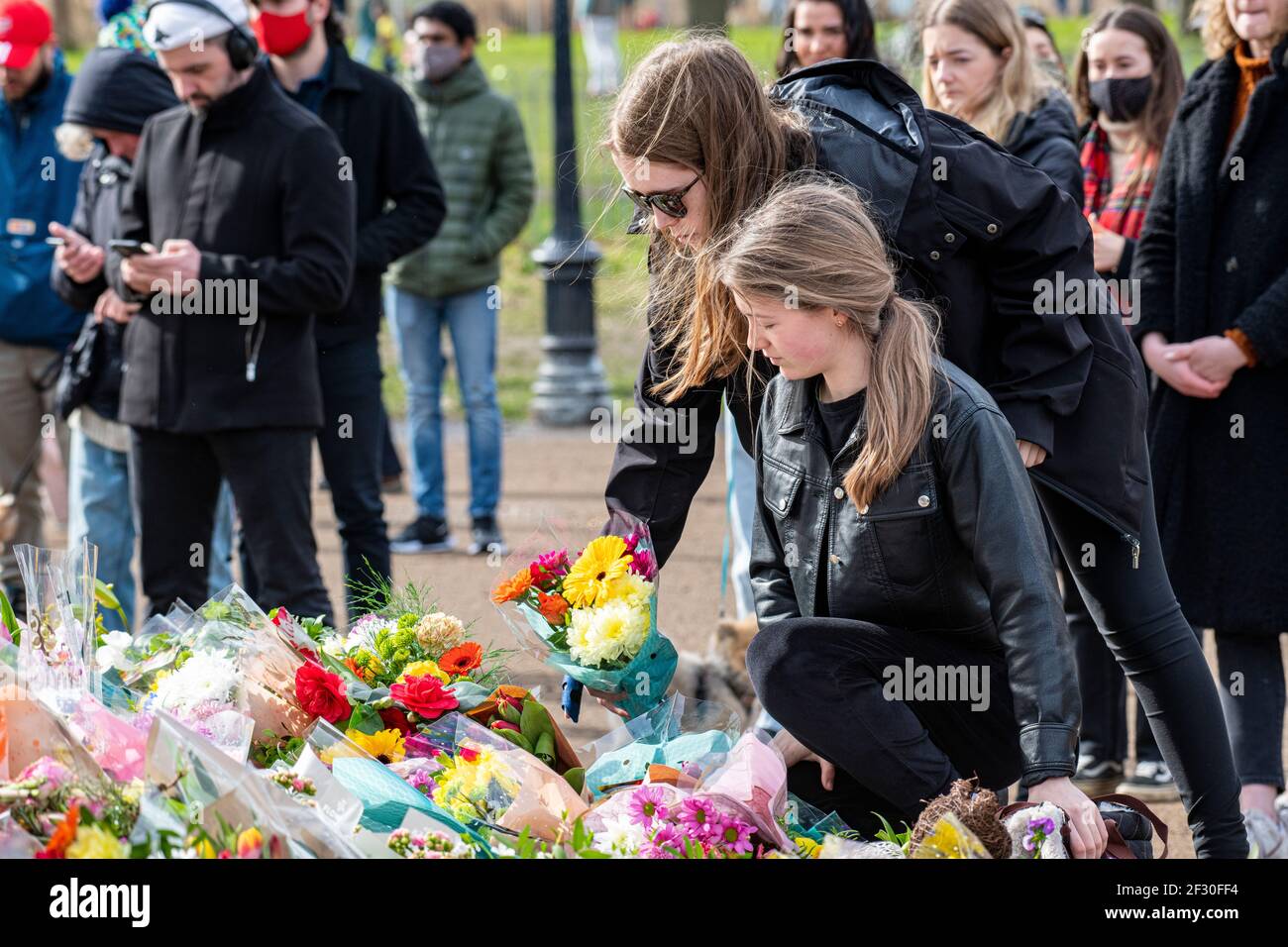 14th March 2021 - families pay their respects and lay floral tributes ...