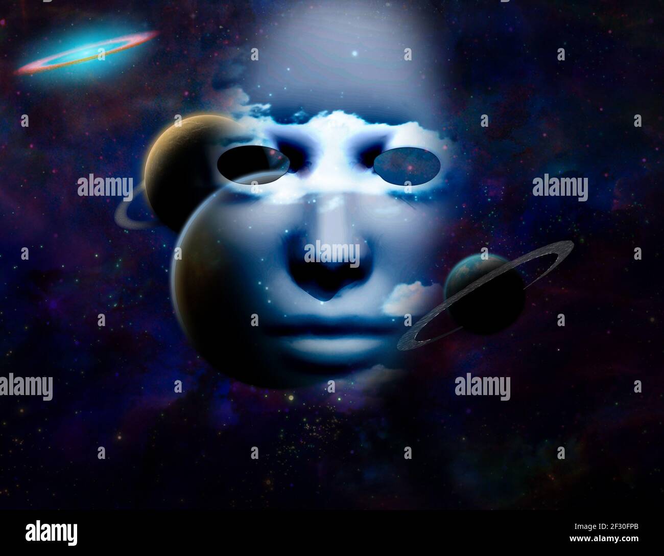 Human face mask in space with planets. 3D rendering Stock Photo - Alamy