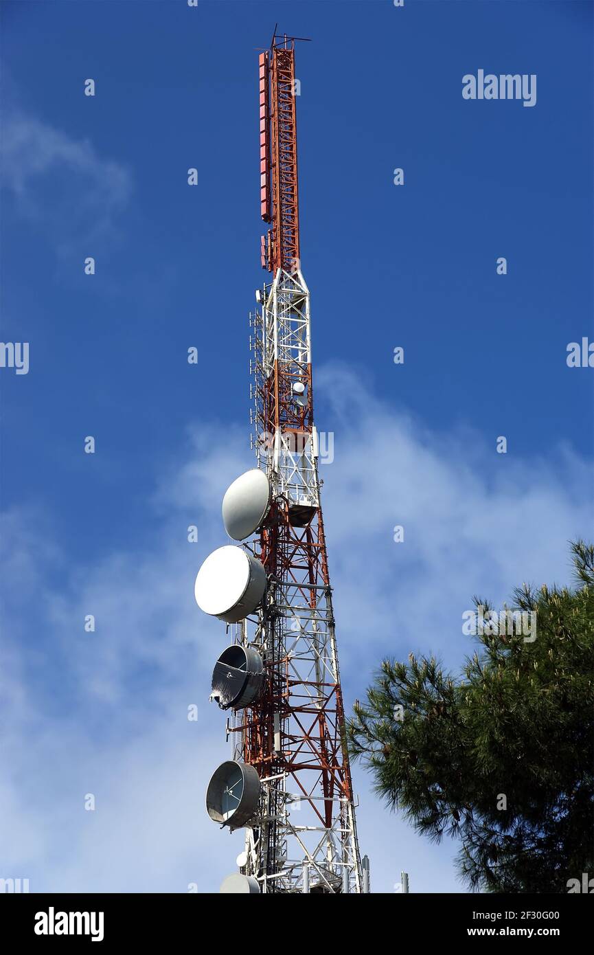 Modern communication tower (transmitter Stock Photo - Alamy
