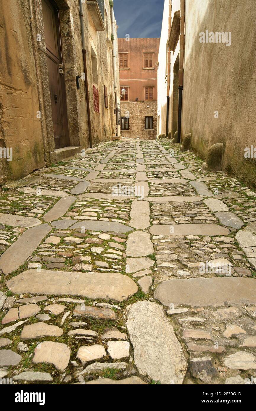 Ancient streets in old italian style. Erice, Sicily, Italy Stock Photo ...