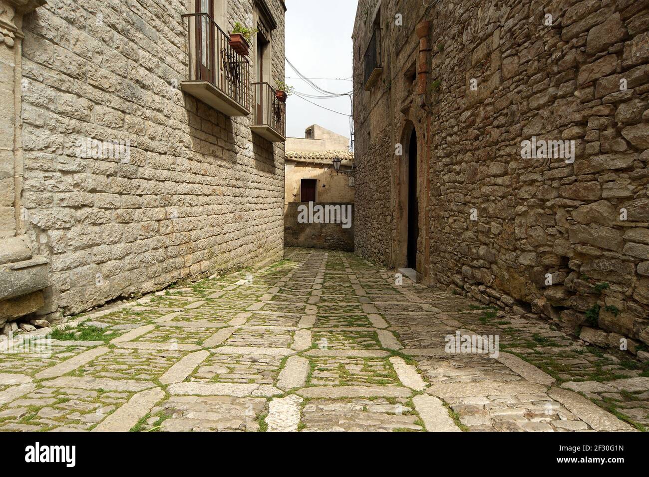 Ancient streets in old italian style. Erice, Sicily, Italy Stock Photo ...