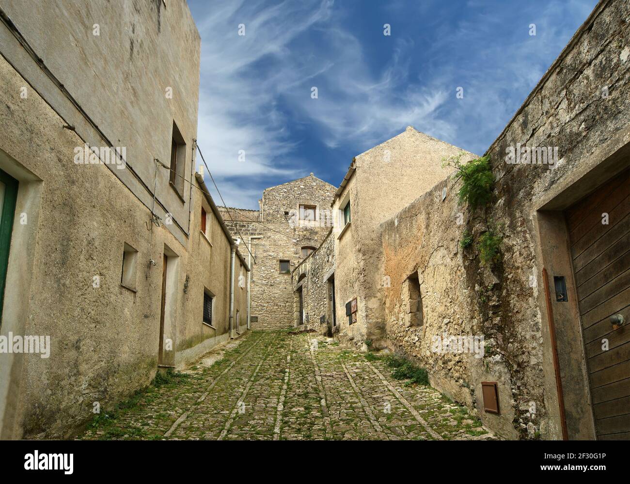 Ancient streets in old italian style. Erice, Sicily, Italy Stock Photo ...