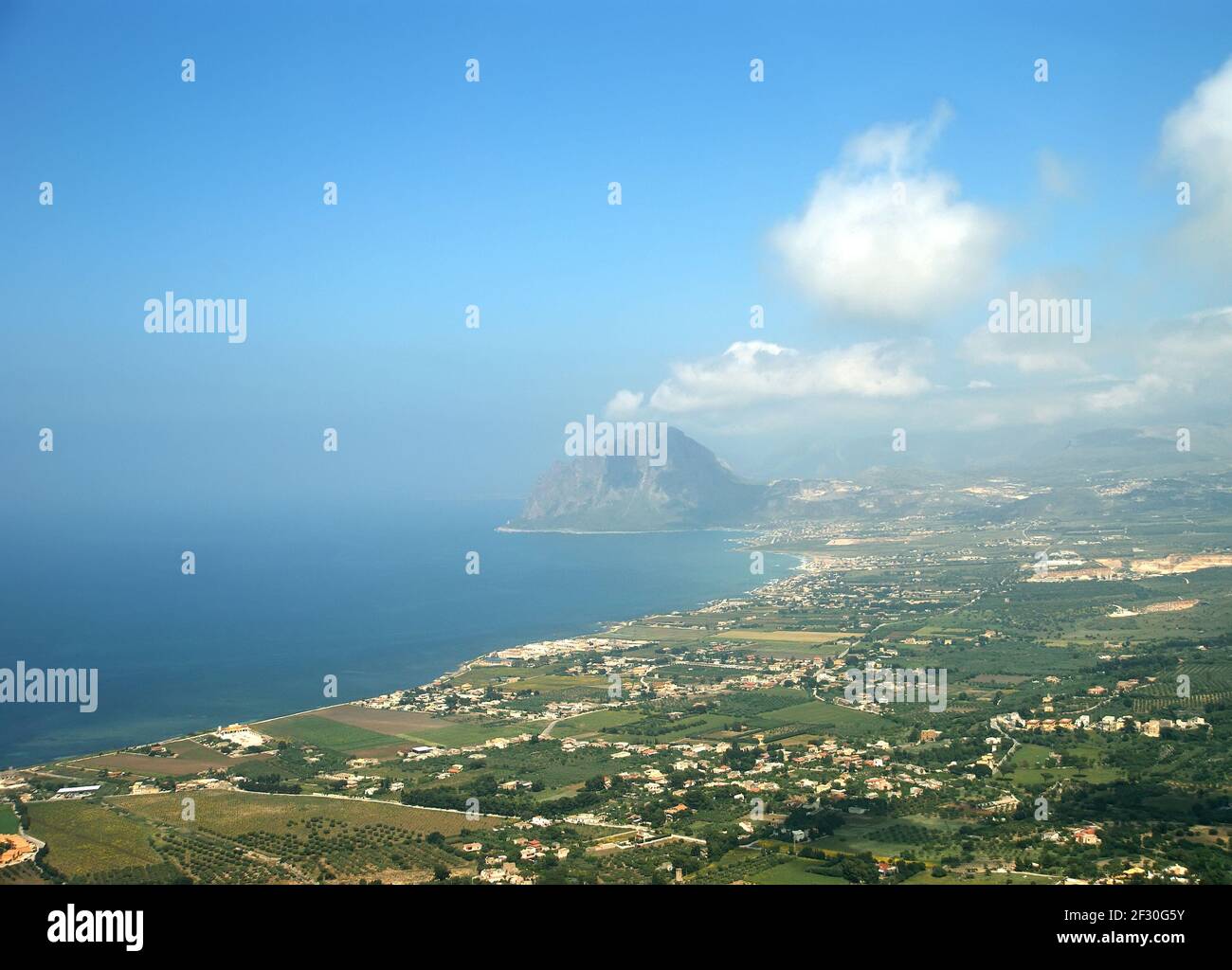 Panoramic landscape of the Mediterranean Sea with aerial view. Sicily ...