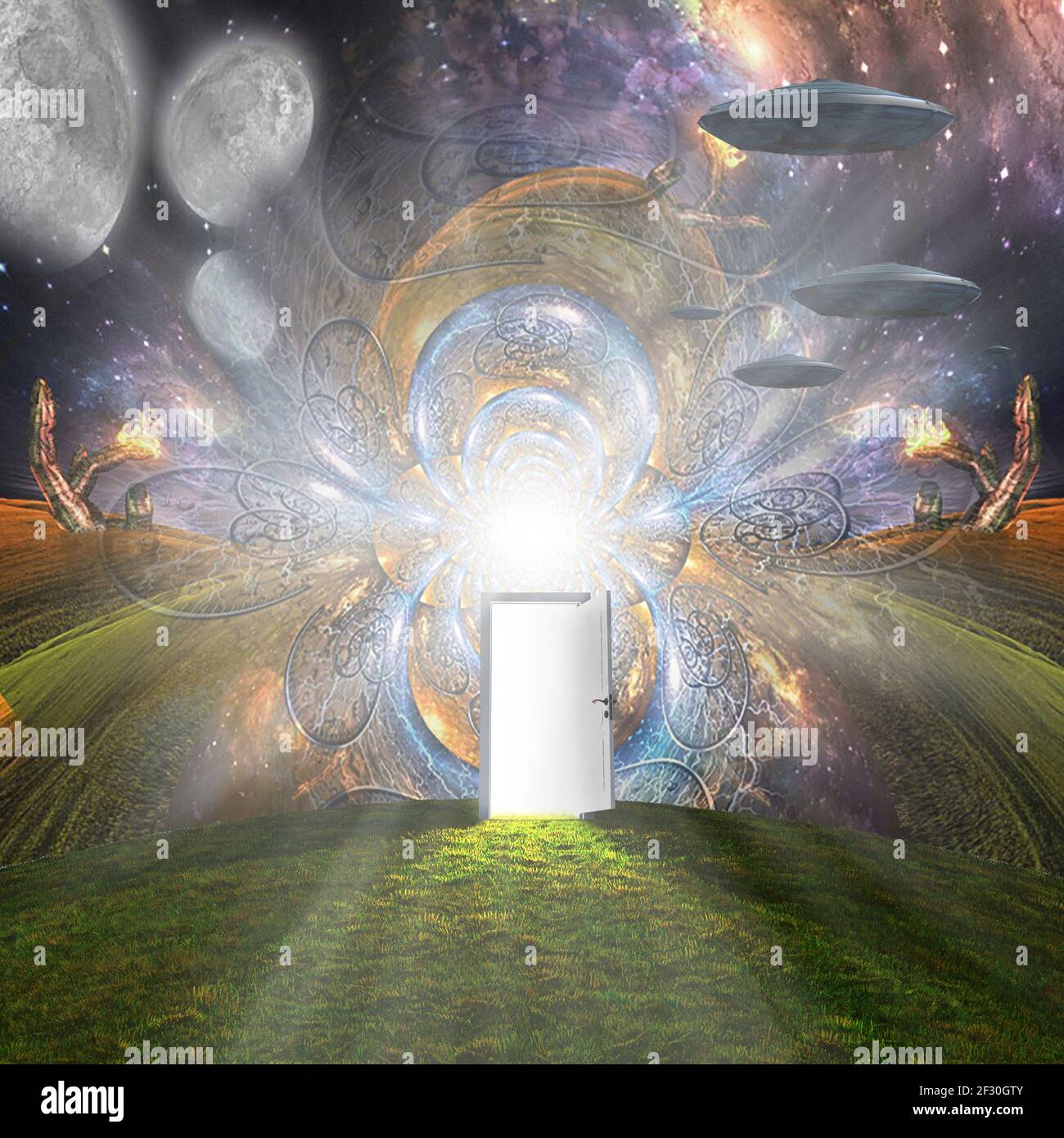 Alien fleet in surreal dimension. 3d rendering Stock Photo - Alamy