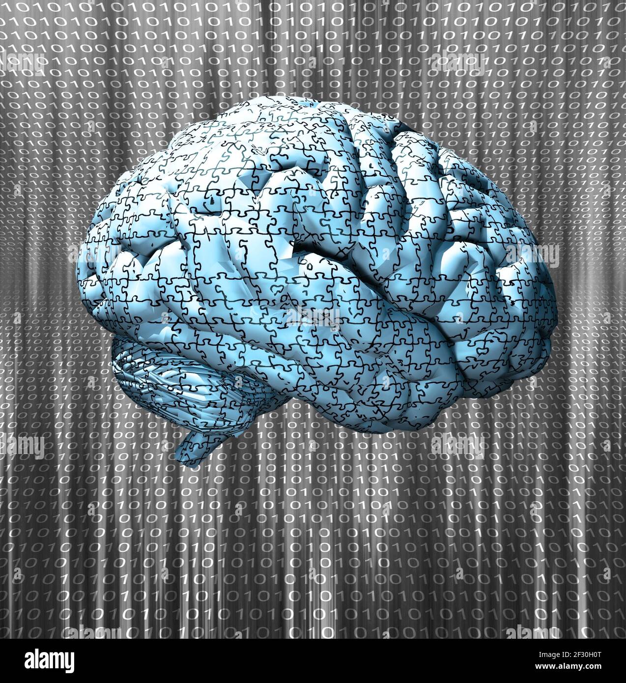 Puzzle brain on binary code pattern. 3d rendering Stock Photo - Alamy