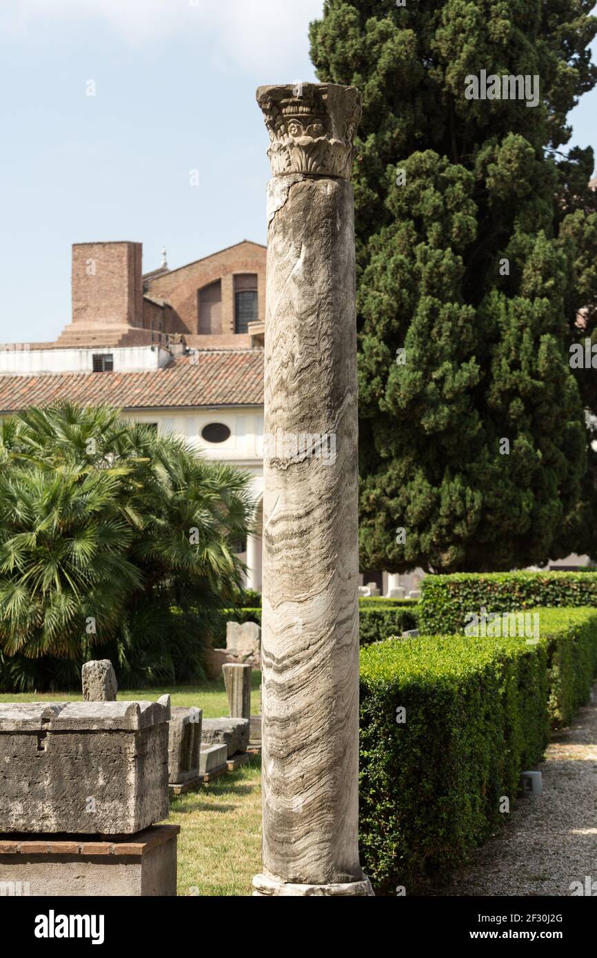 Ancient Roman column in the ruins of the Baths of Diocletian in Rome ...