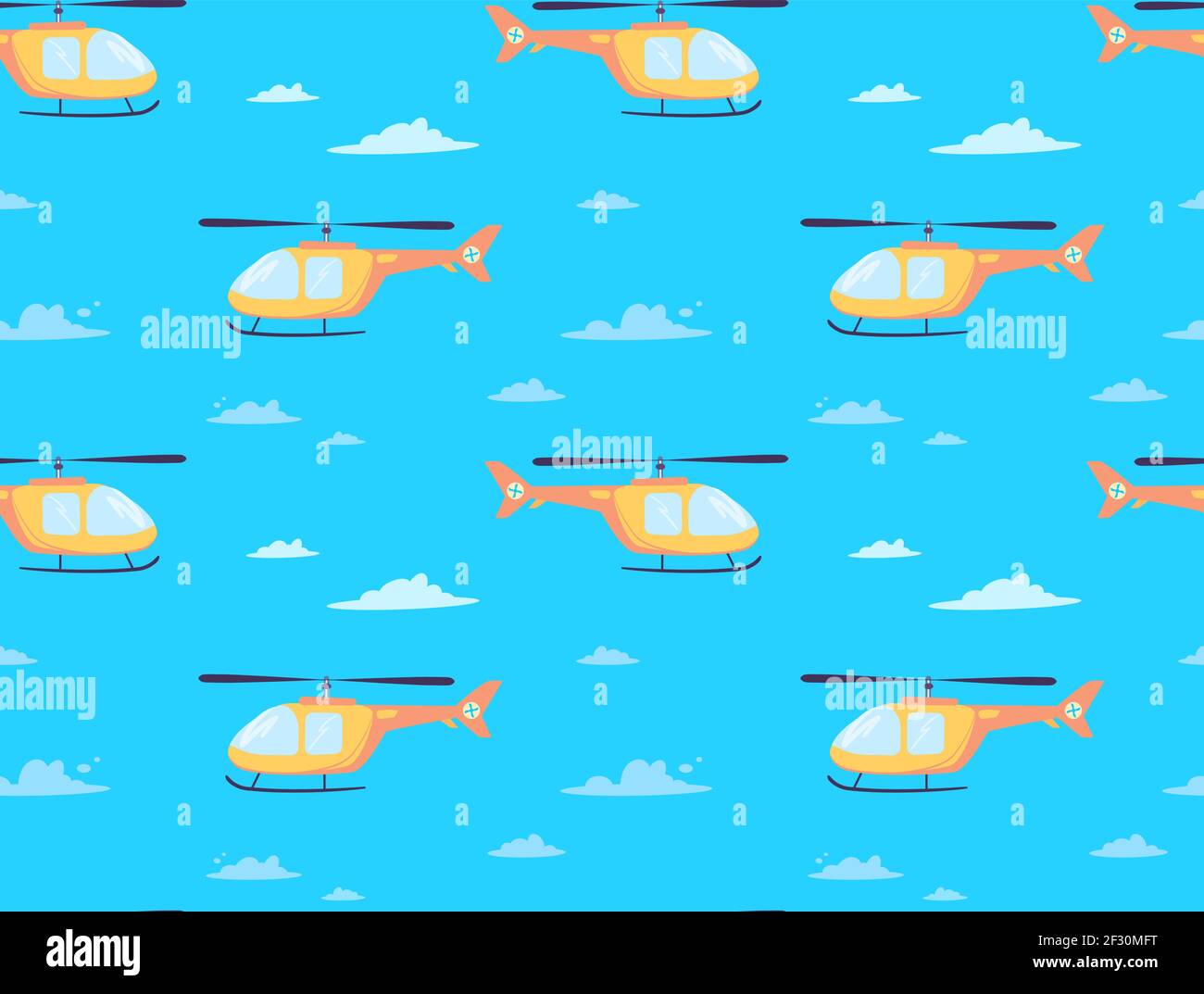 Vector print with a helicopter that flies through the clouds. Air ...