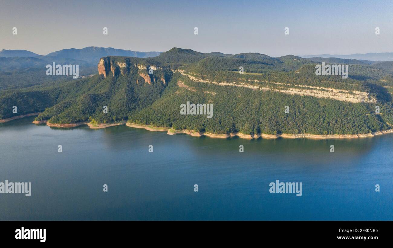 Aerial view of the Sau reservoir from the Tavertet Cliffs(Collsacabra ...