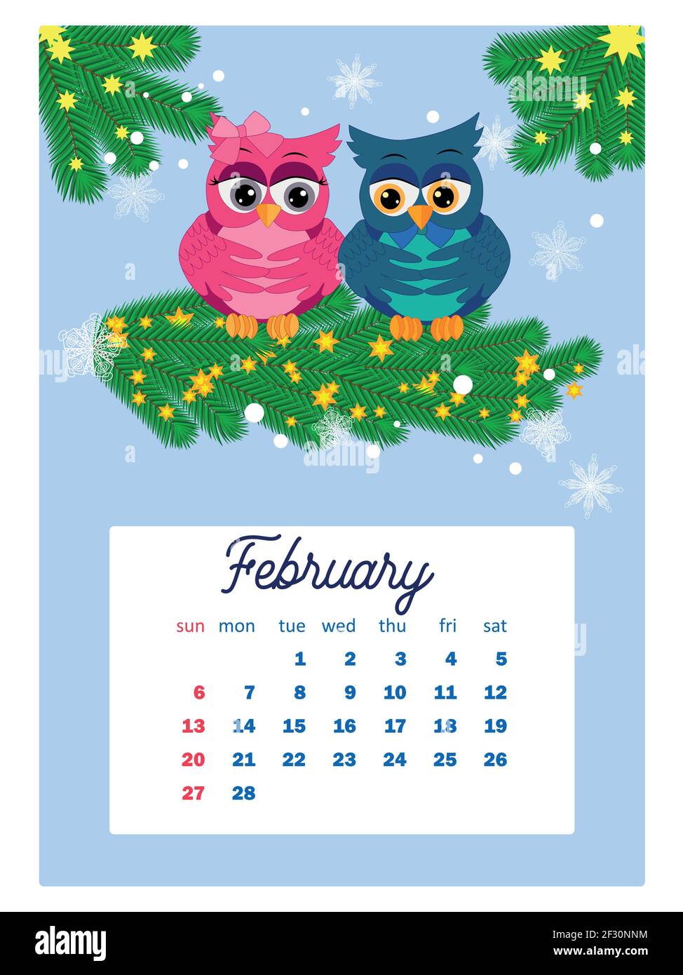 Calendar 2022. Cute owls and birds for every month. Wall vertical ...