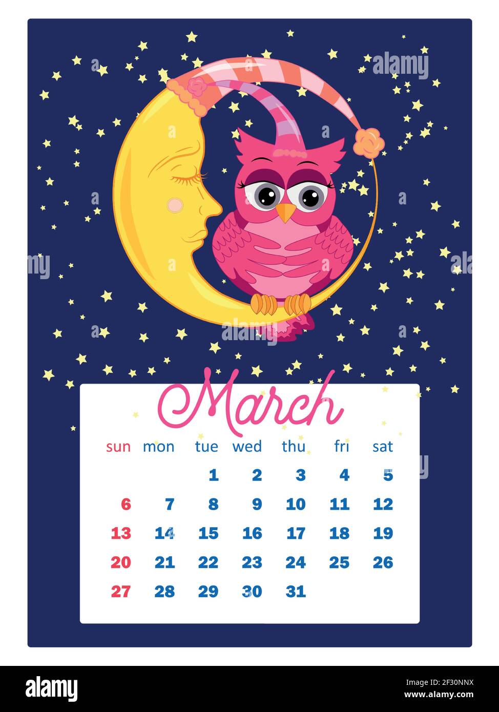 Calendar 2022. Cute owls and birds for every month. Wall vertical ...