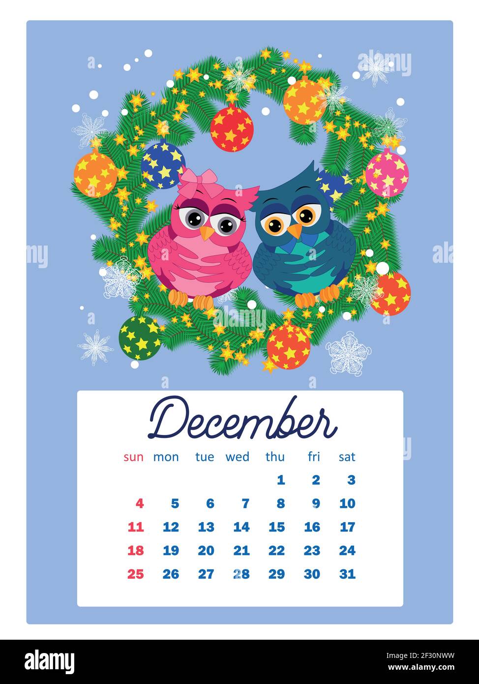 Calendar 2022. Cute owls and birds for every month. Wall vertical ...