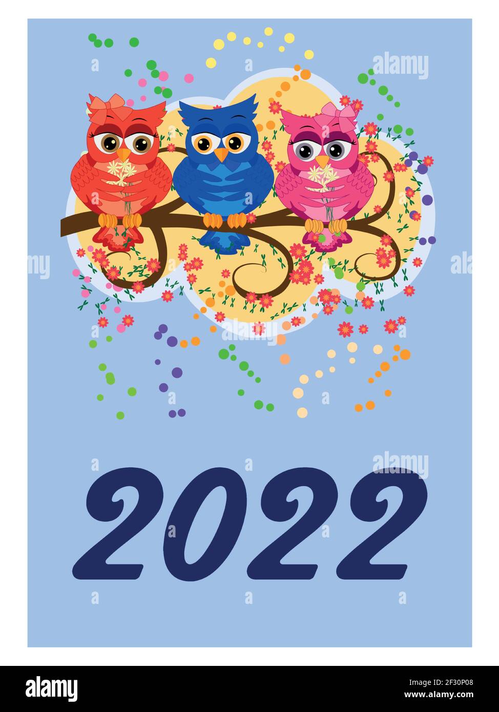 Calendar 2022. Cute owls and birds for every month. Wall vertical ...