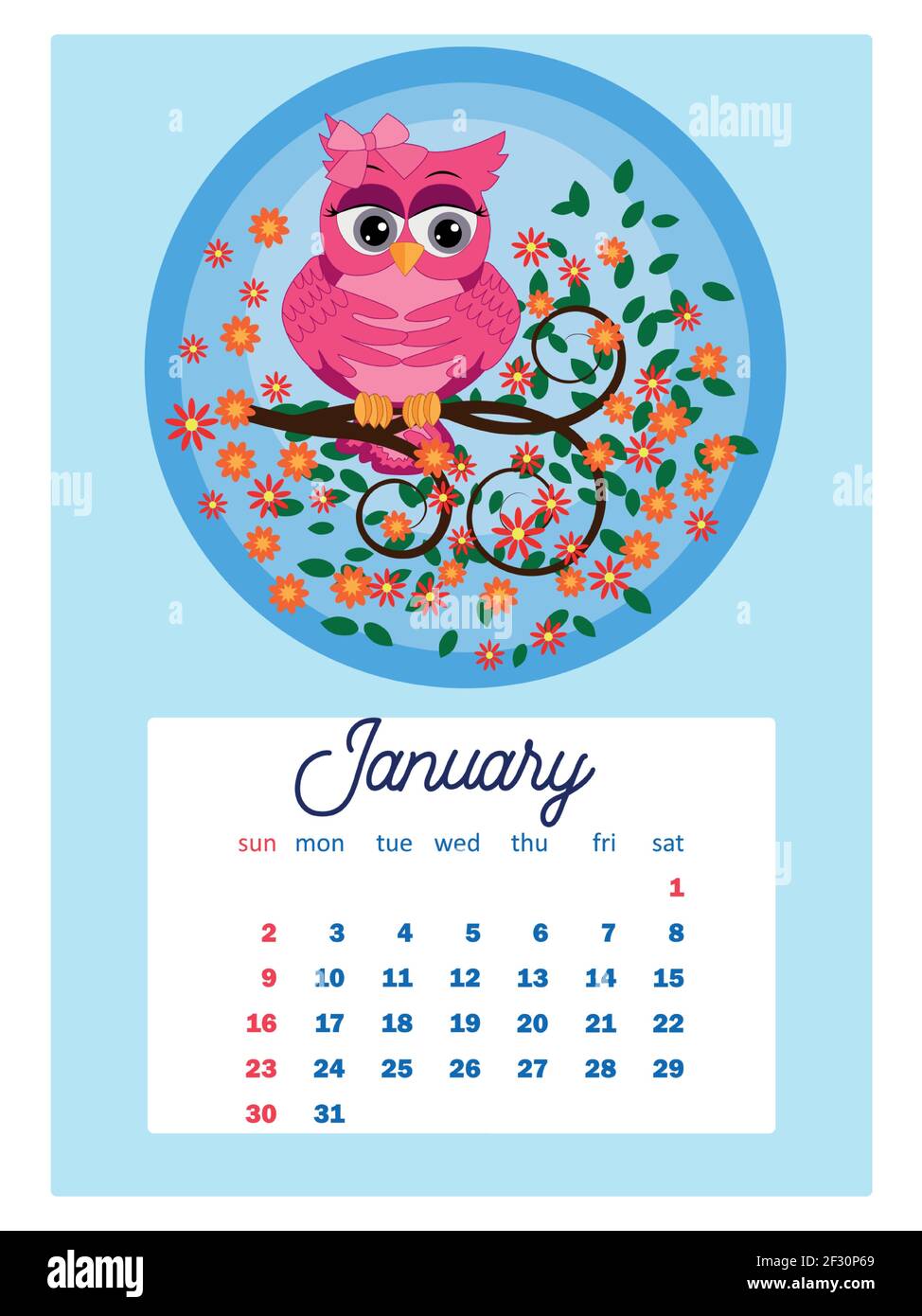 Calendar 2022. Cute owls and birds for every month. Wall vertical ...