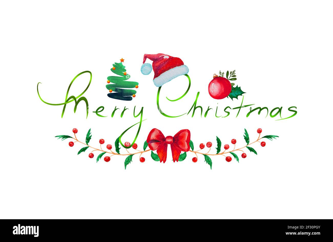 Merry Christmas watercolor background with red santa claus hat Stock ...