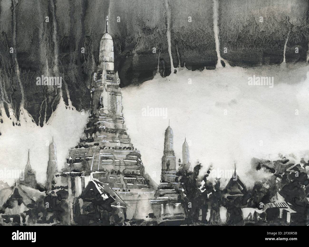 Wat Arun temple in Bangkok, Thailand. Monochromatic art of Wat Arun ...