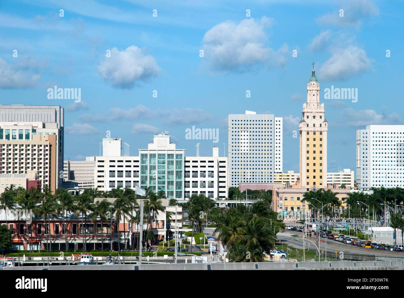 The view of Miami downtown under the blue cloudy sky (Florida Stock ...