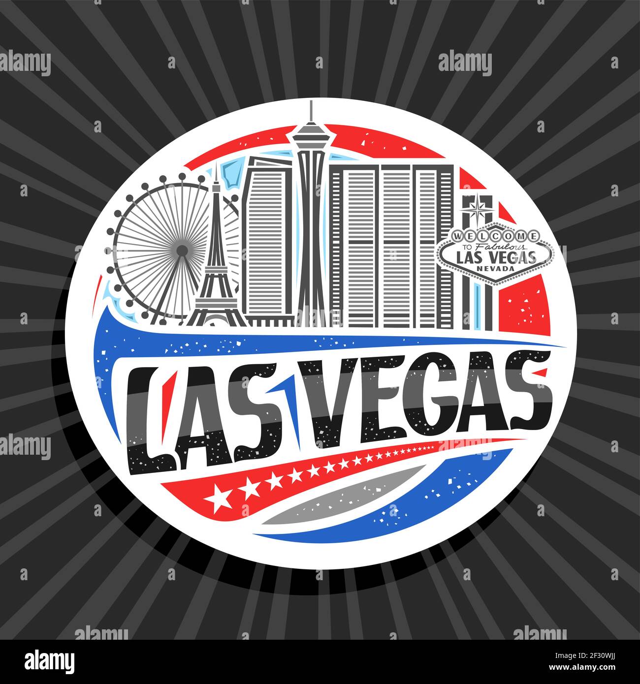 Vector logo for Las Vegas, white decorative badge with outline ...