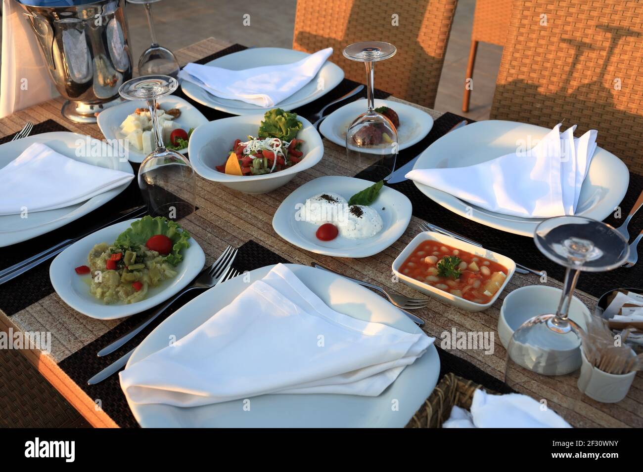 Plates with assorted Turkish meze on a table Stock Photo - Alamy