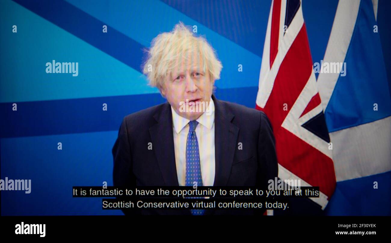 Glasgow, Scotland, UK. 14th Mar, 2021. Pictured: Boris Johnson MP ...
