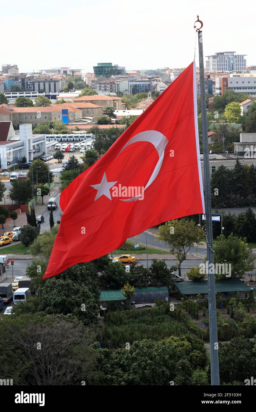 Flag of Turkey on the Istanbul background Stock Photo - Alamy