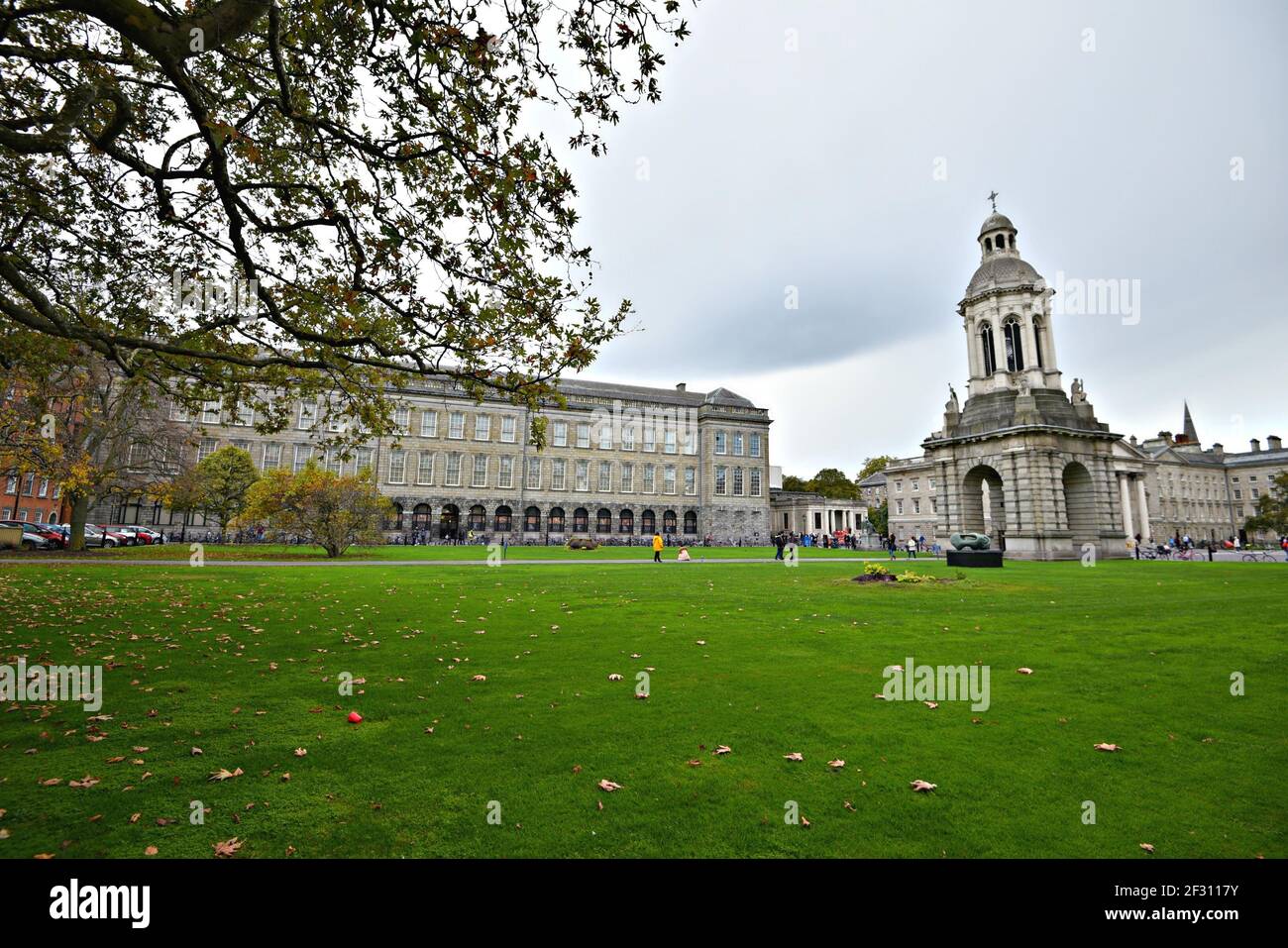 Exterior view of Trinity College including the Campanile, an iconic ...
