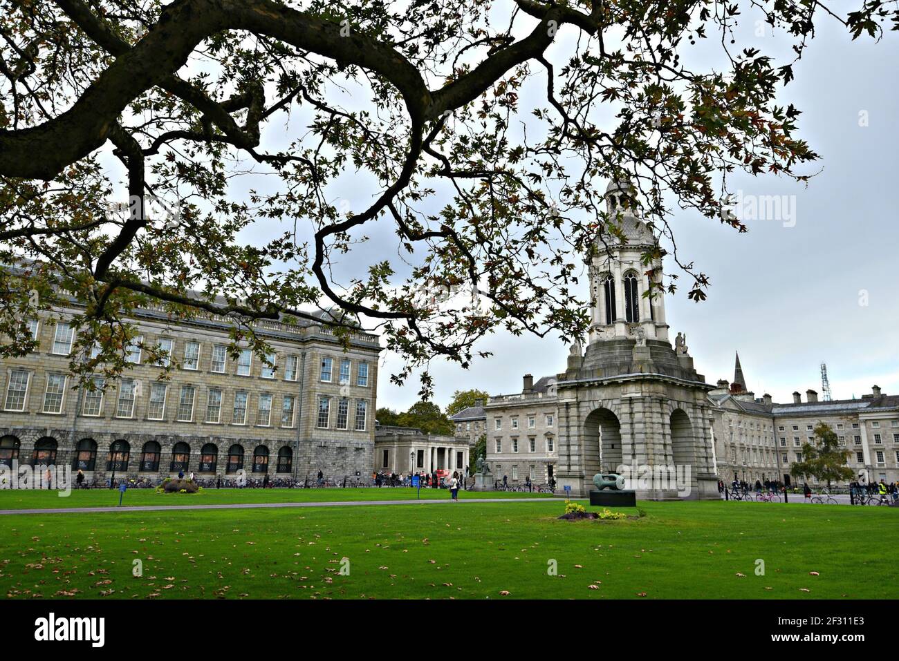 Exterior view of Trinity College including the Campanile, an iconic ...