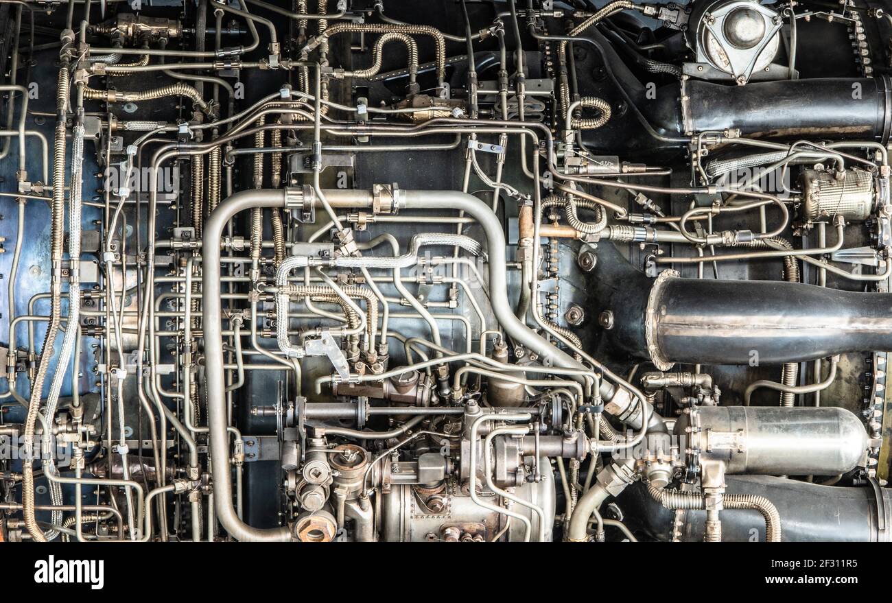 Detail of piping on jet engine 4335 Stock Photo - Alamy
