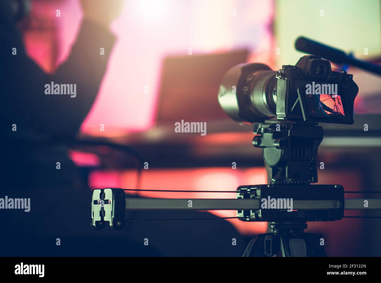 Digital SLR Video Camera Moving on a Slider. Taking Interior Footage ...