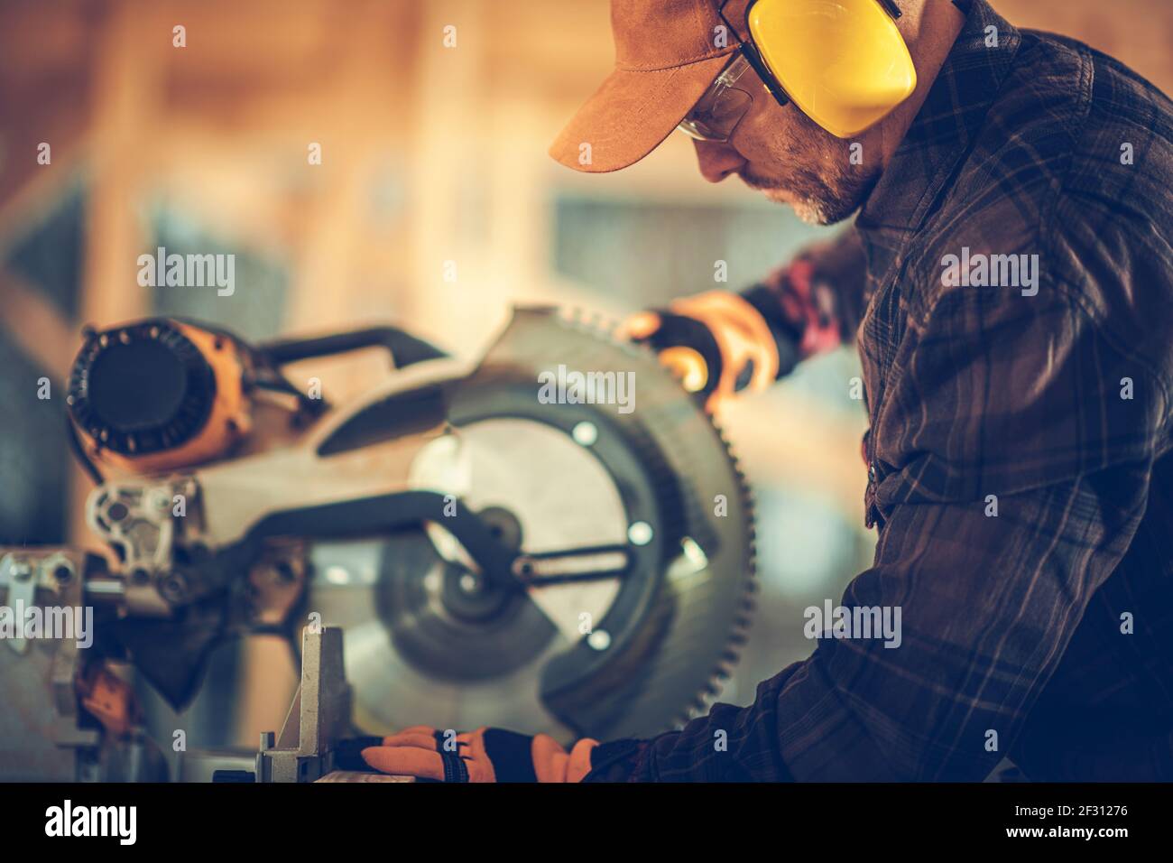 Professional Construction Contractor Worker Using Powerful Circular ...