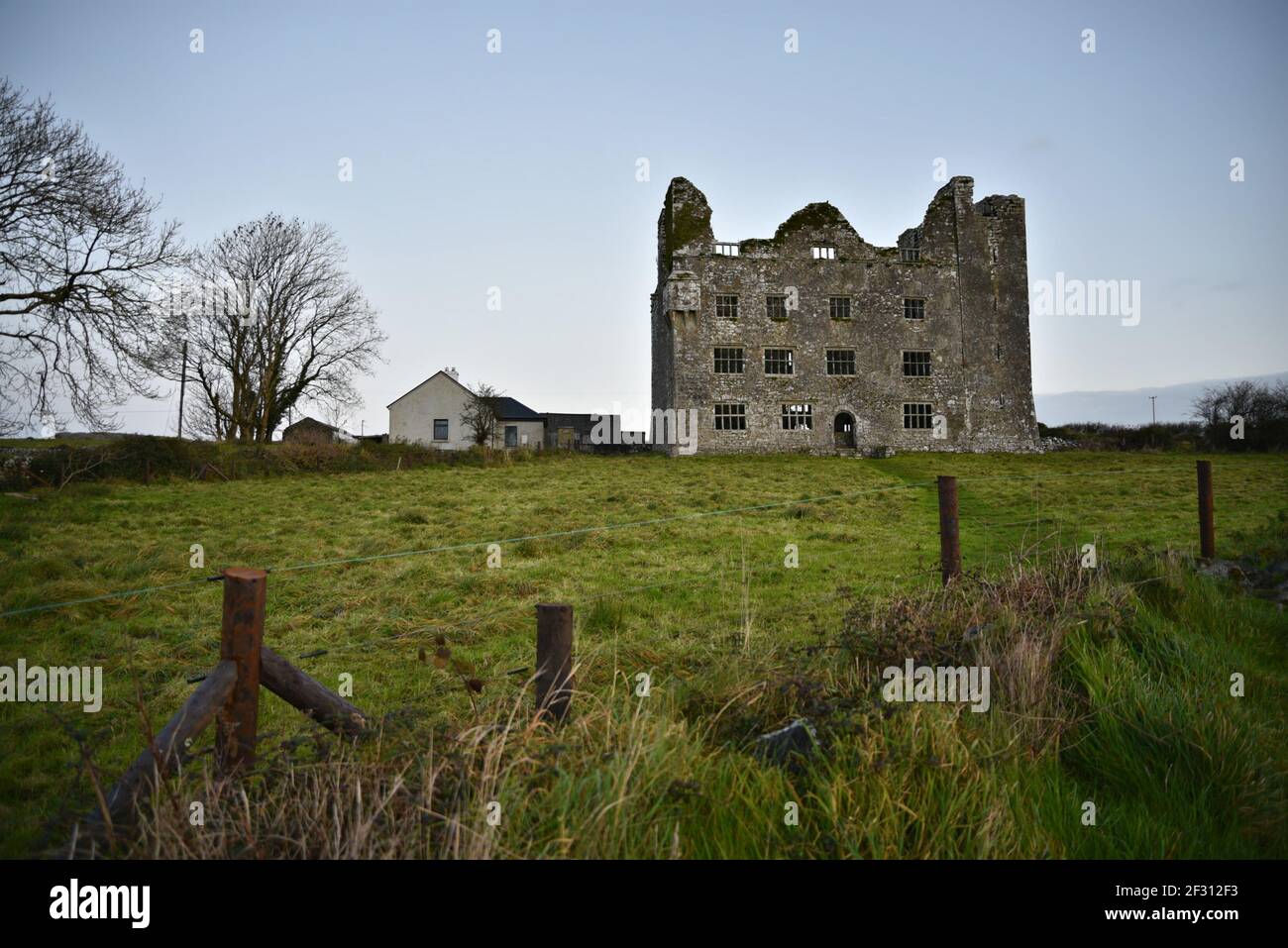 Irish landscape with panoramic view of the Lehmaneh Castle ancient ...