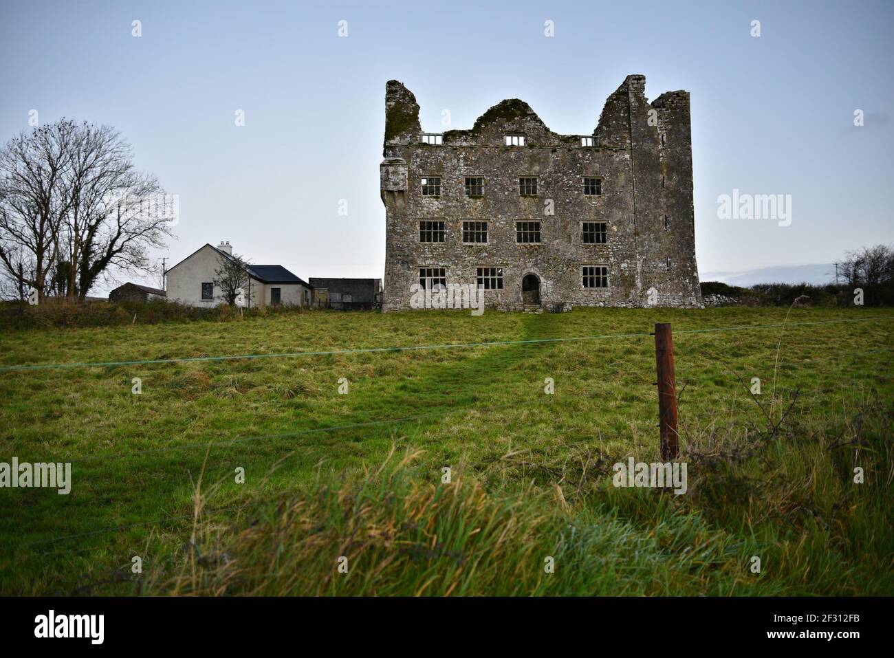 Irish landscape with panoramic view of the Lehmaneh Castle ancient ...