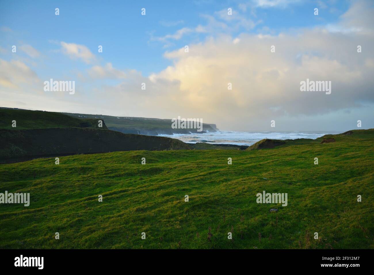 Landscape with panoramic view of Cliffs of Moher in County Clare ...