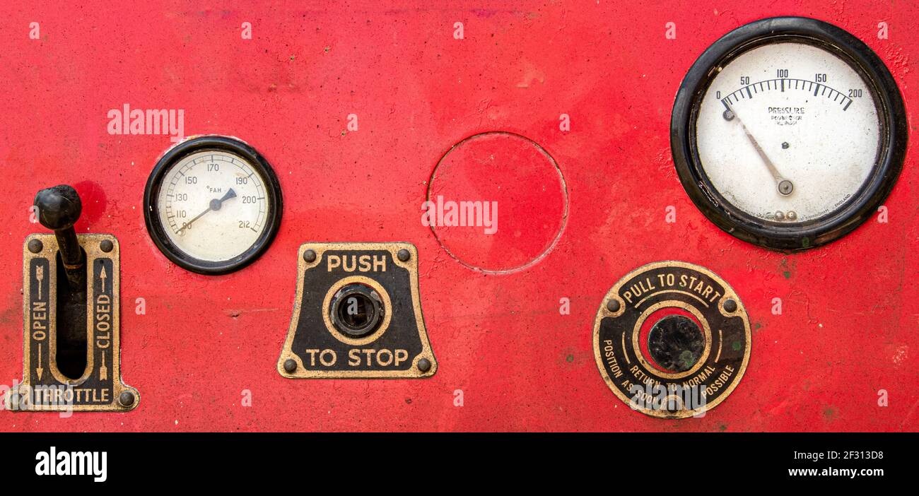 Vintage control panel with switches and gauges 4788 Stock Photo - Alamy