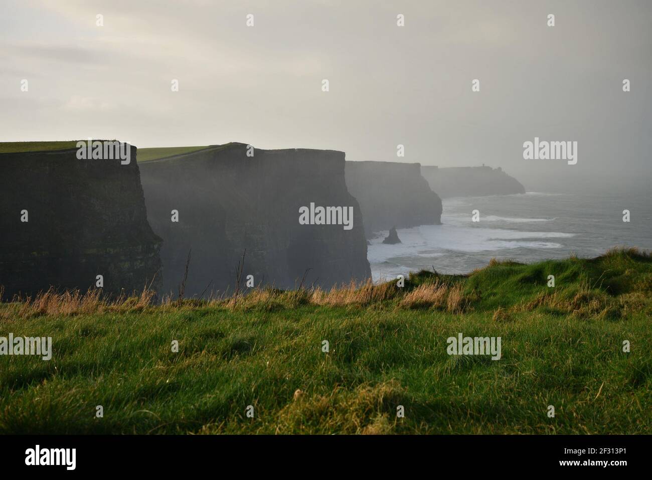 Landscape with panoramic view of Cliffs of Moher in County Clare ...