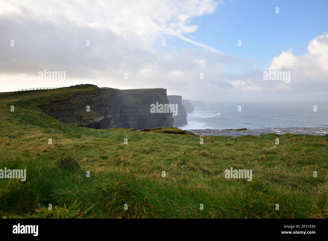Landscape with panoramic view of Cliffs of Moher in County Clare ...