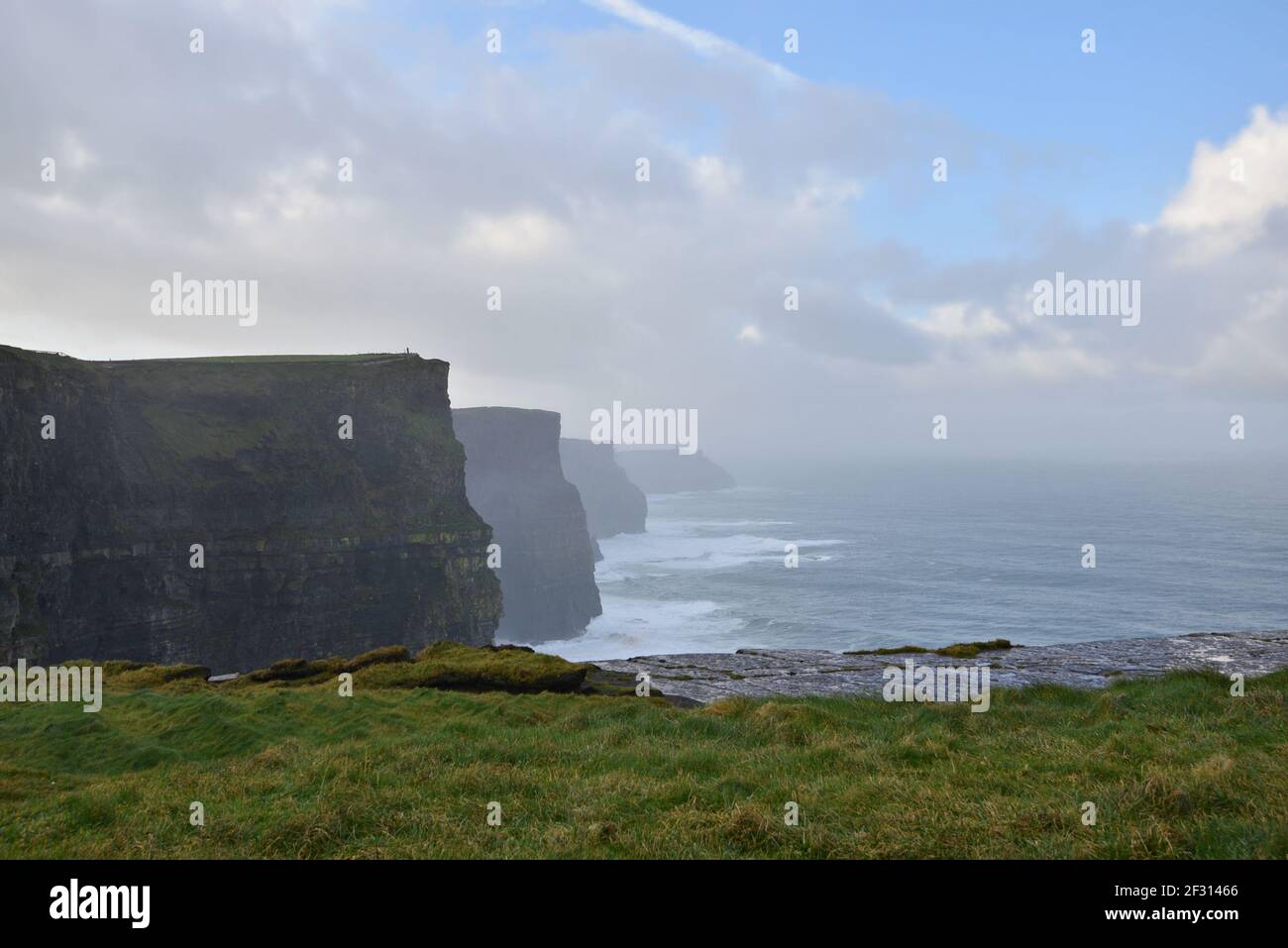 Landscape with panoramic view of Cliffs of Moher in County Clare ...