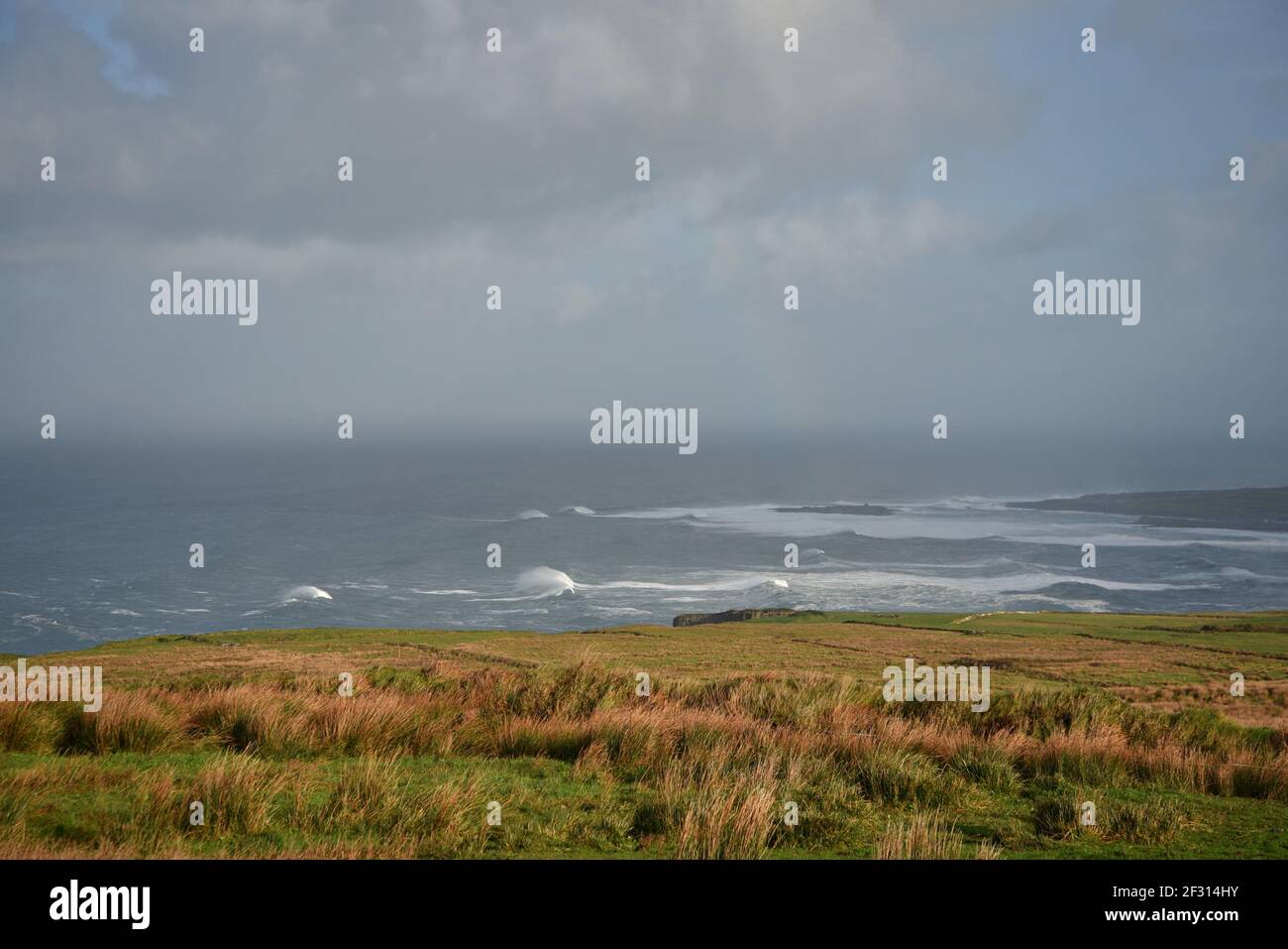 Irish coastal landscape overlooking the Atlantic Ocean in Doolin ...
