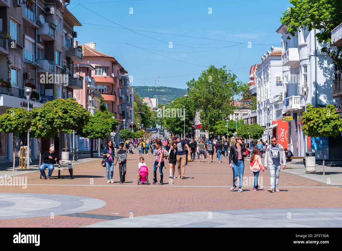Varna, Bulgaria, May 10, 2020: View of a street in the center of Varna ...