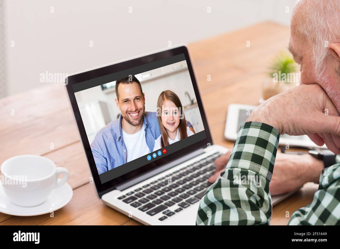 Distance Communication. Senior Man Making Video Call, Talking With Son ...
