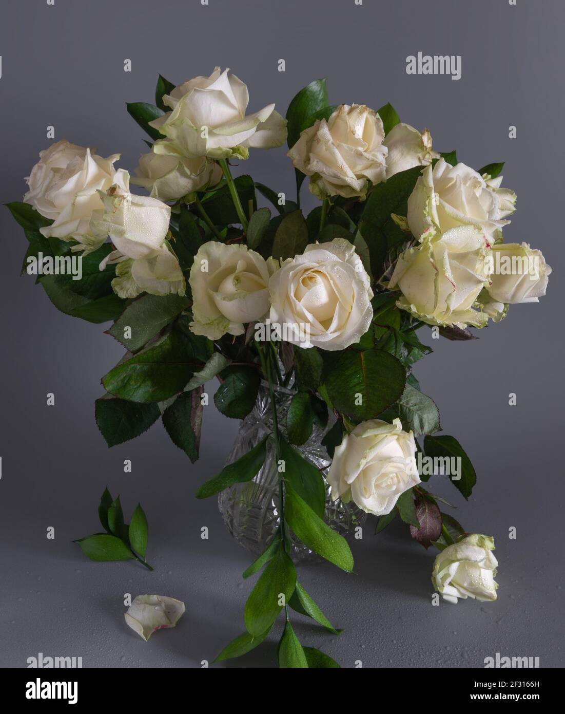 Still life with a bouquet of white withered roses. Vintage Stock Photo ...