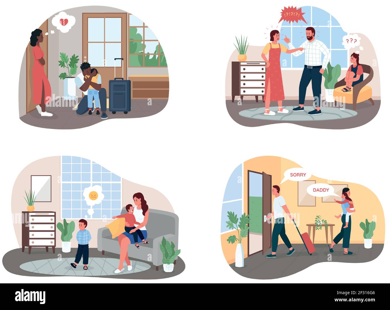 Family conflict 2D vector web banner, poster set Stock Vector Image ...
