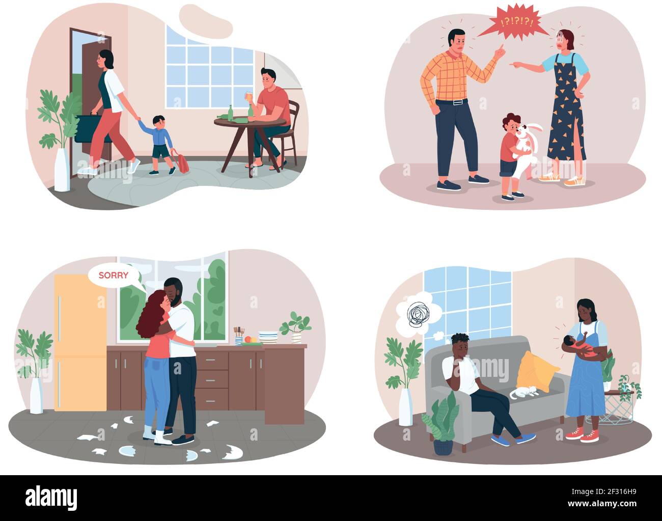 Family breakup 2D vector web banner, poster set Stock Vector Image ...