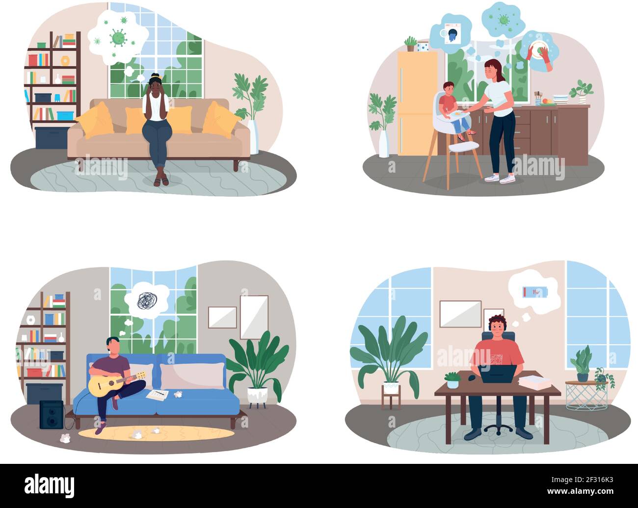 Isolation stress and anxiety 2D vector web banner, poster set Stock ...