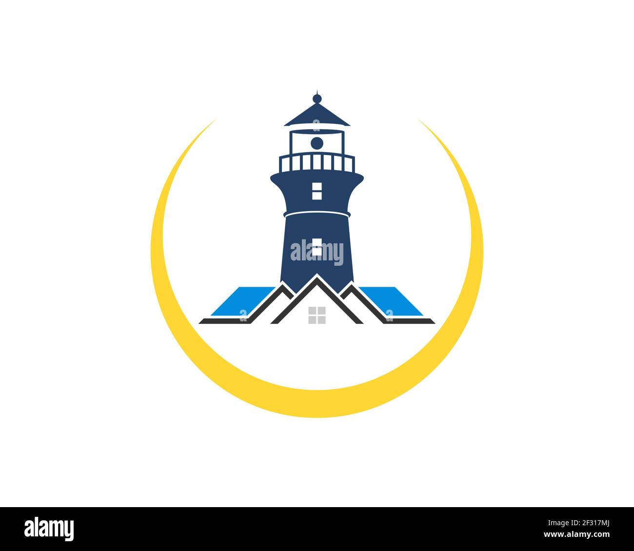 Modern house with lighthouse and circle swoosh Stock Photo - Alamy