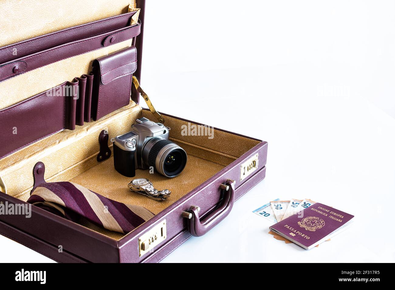 24 hour suitcase with passport, banknotes, chronograph, room and tie ...