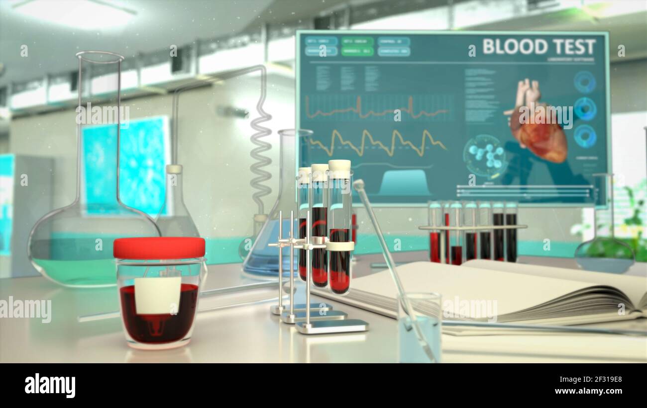 laboratory blood sample test background, cg medical 3D illustration ...