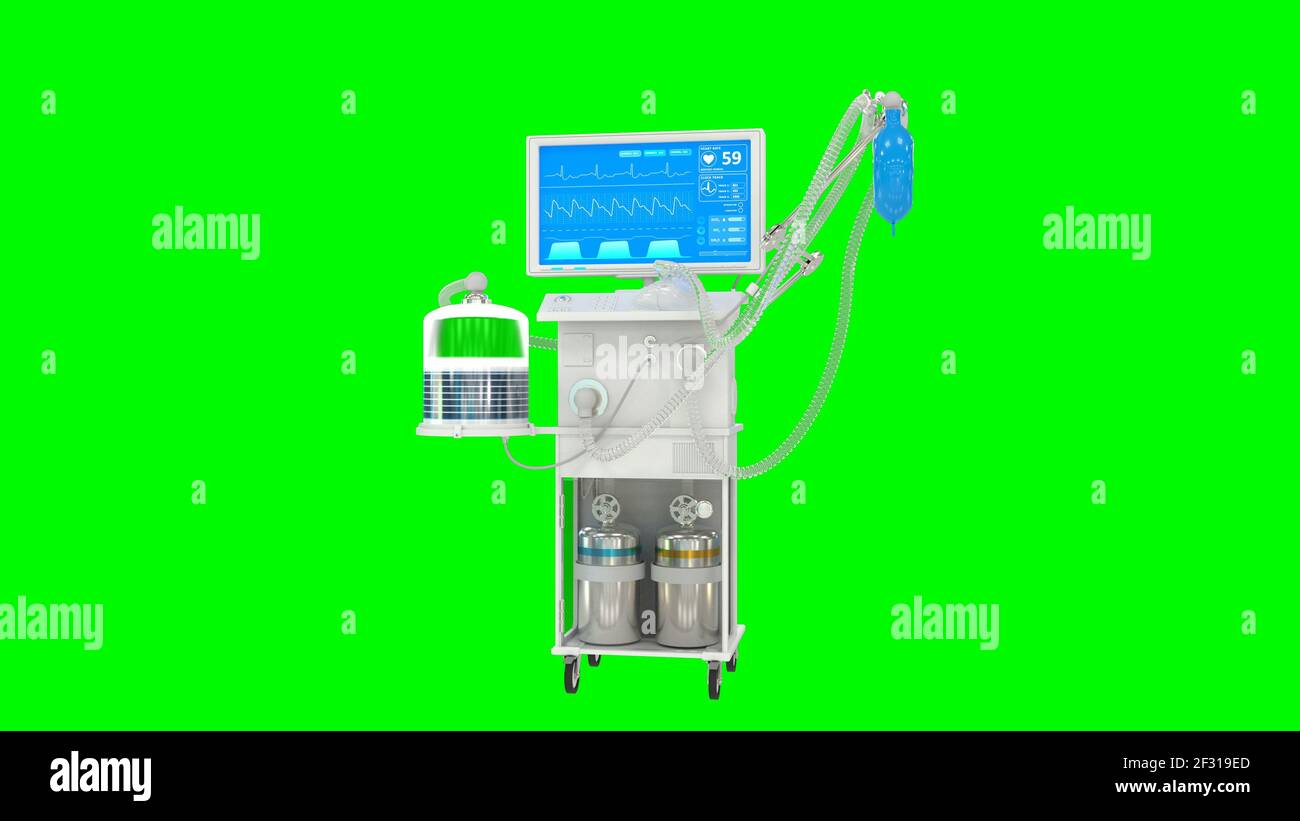 ICU medical ventilator 3d renders isolated on green, medical 3d ...