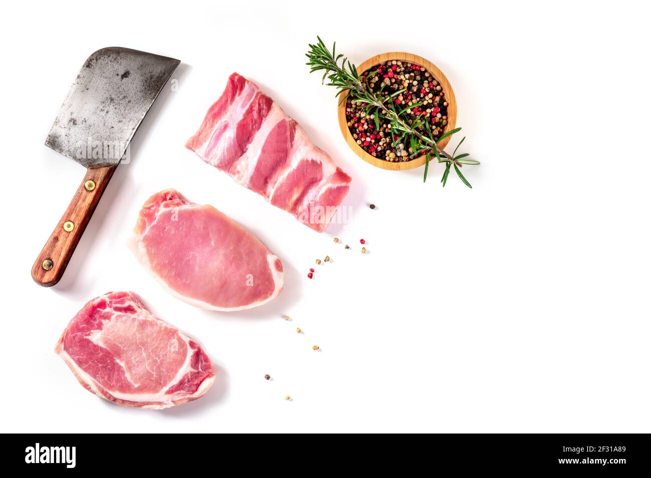 Pork meat, various cuts, shot from the top Stock Photo - Alamy